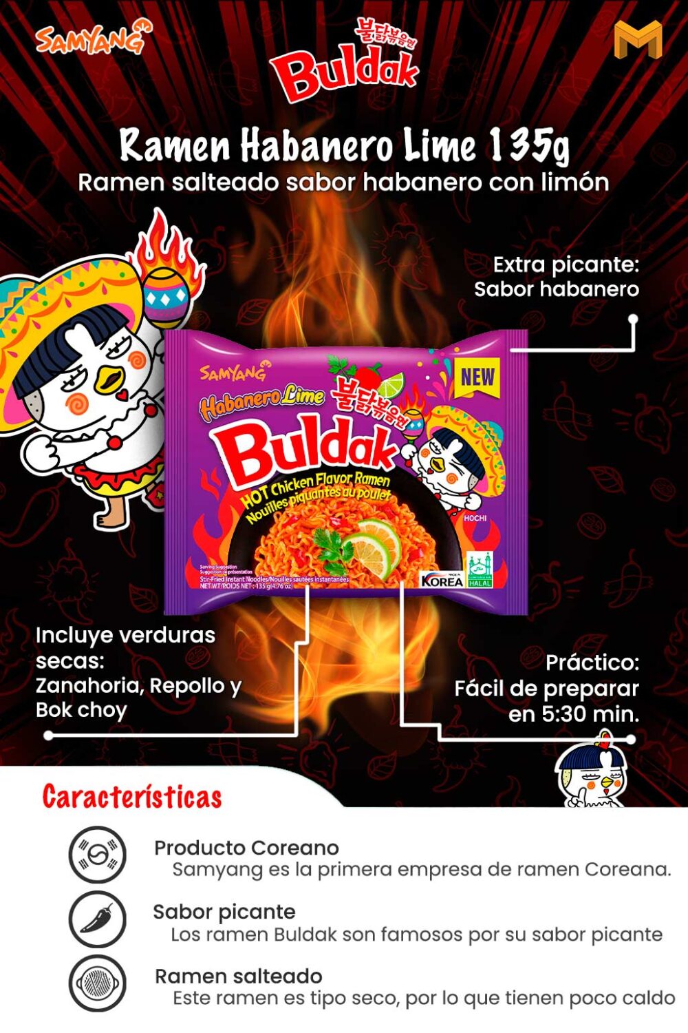 Ramen de Habanero con Limón Buldak 135g – Megazone