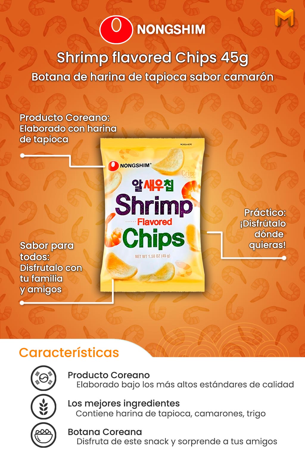 Papas sabor Camarón Nongshim 45g – Megazone